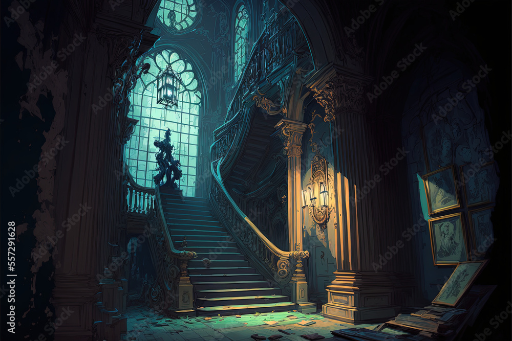 creepy interior of an abandoned building background, concept art ...