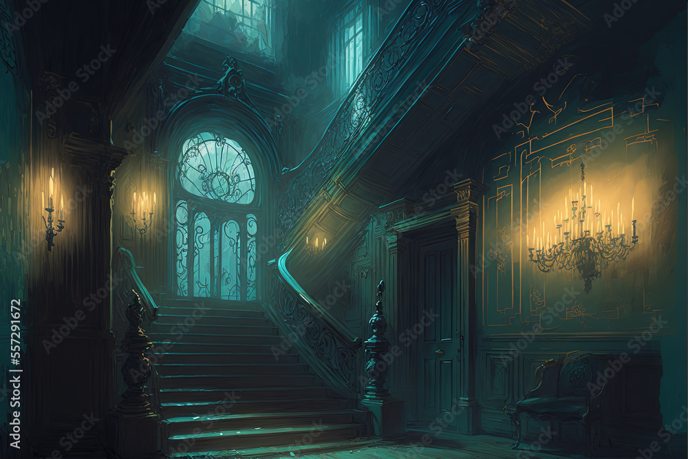creepy interior of an abandoned building background, concept art ...