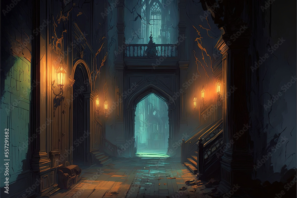 creepy interior of an abandoned building background, concept art ...