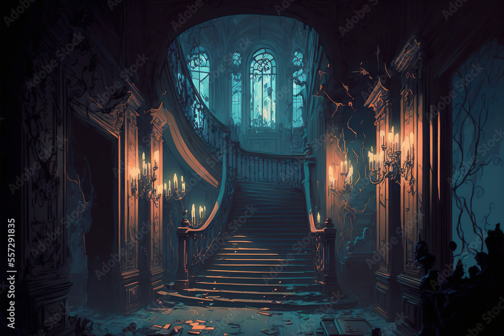 creepy interior of an abandoned building background, concept art ...