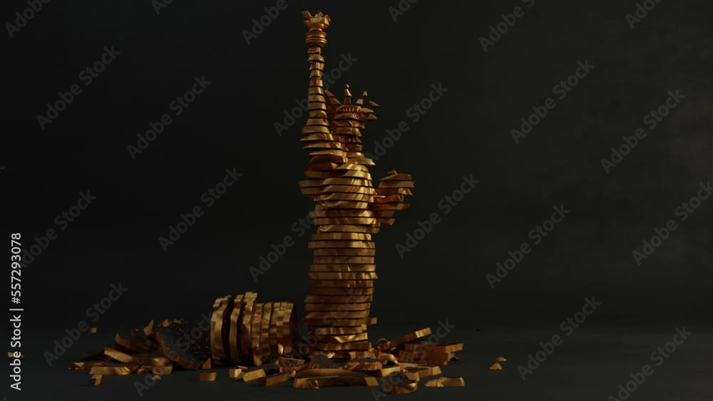 3d animation of the Statue of Liberty. The golden Statue of Liberty cut ...