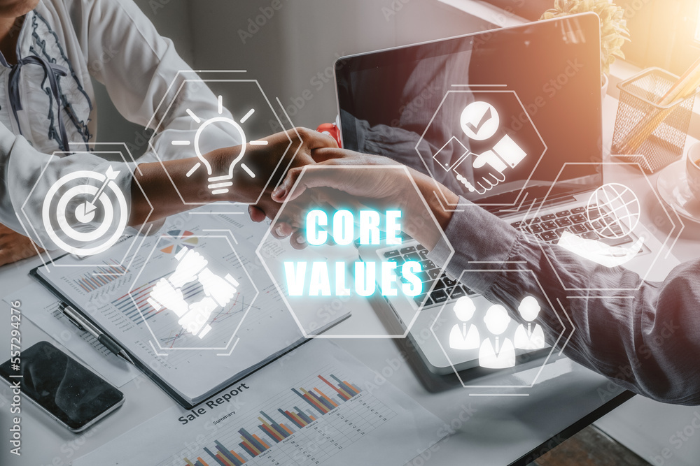 Core values, corporate values concept, Business team making handshake ...