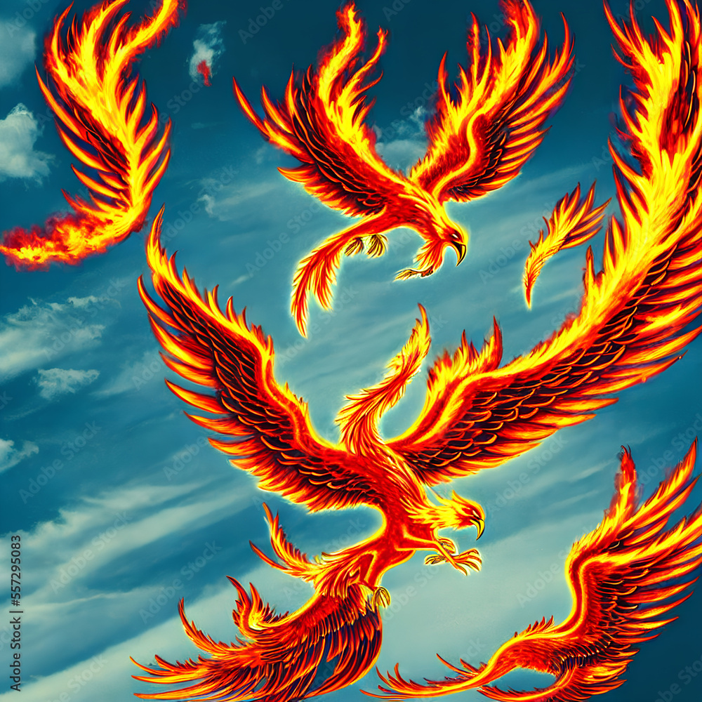 image made by AI An image of a Phoenix with flaming wings and tail ...
