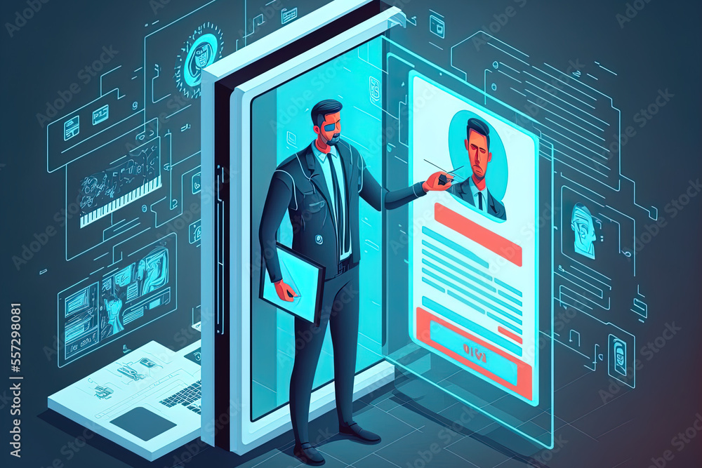 The man scans the security system with his fingers. Secure access to ...