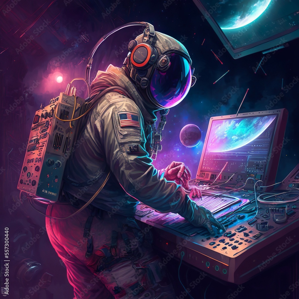 Cyberpunk Astronaut DJing in a Spaceship Alien. Generative AI Stock ...