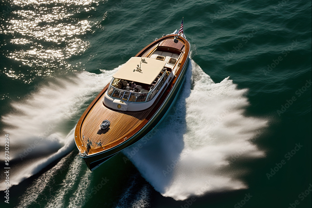 Italian wooden boat with a high price tag and passengers moving quickly ...