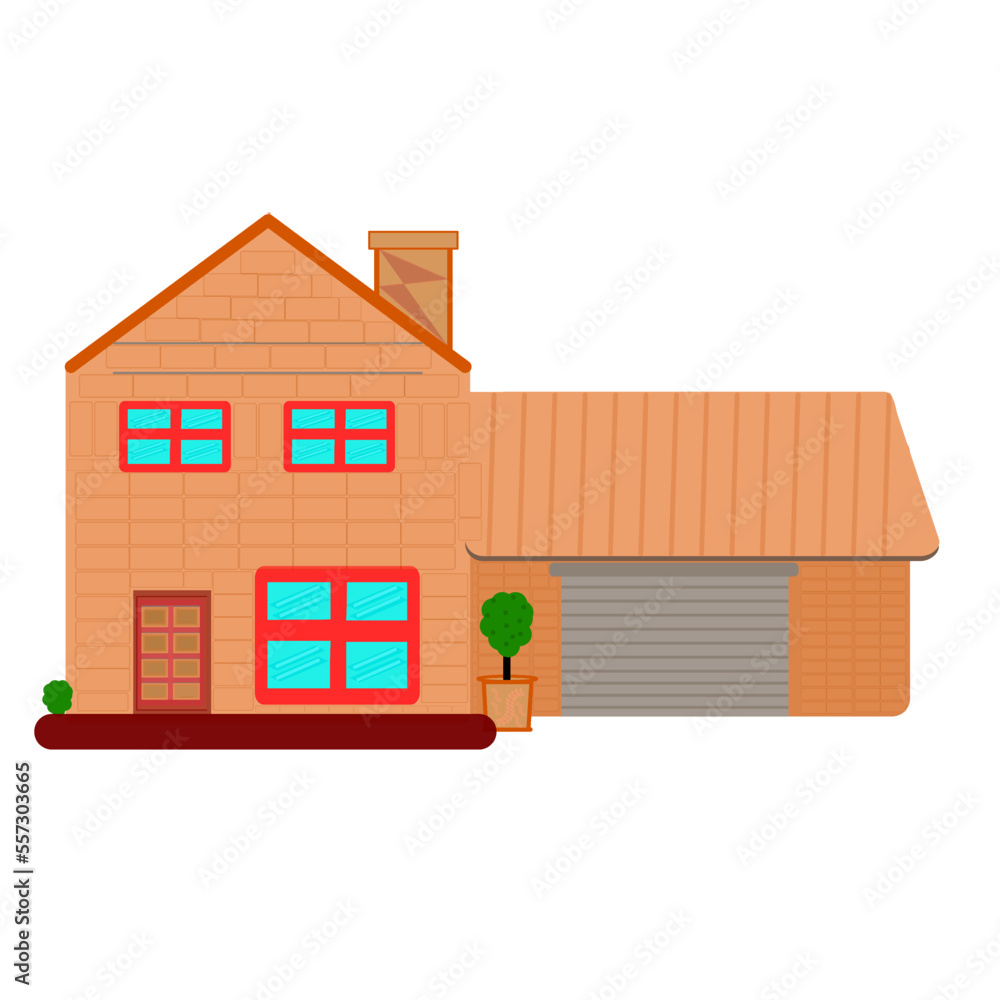 Vector House Design with brown color of the building structure and ...