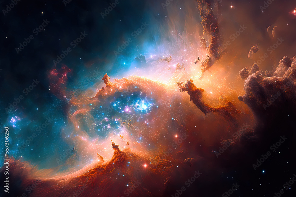 In space, nebulas like the Milky Way and galaxies. Generative AI Stock ...