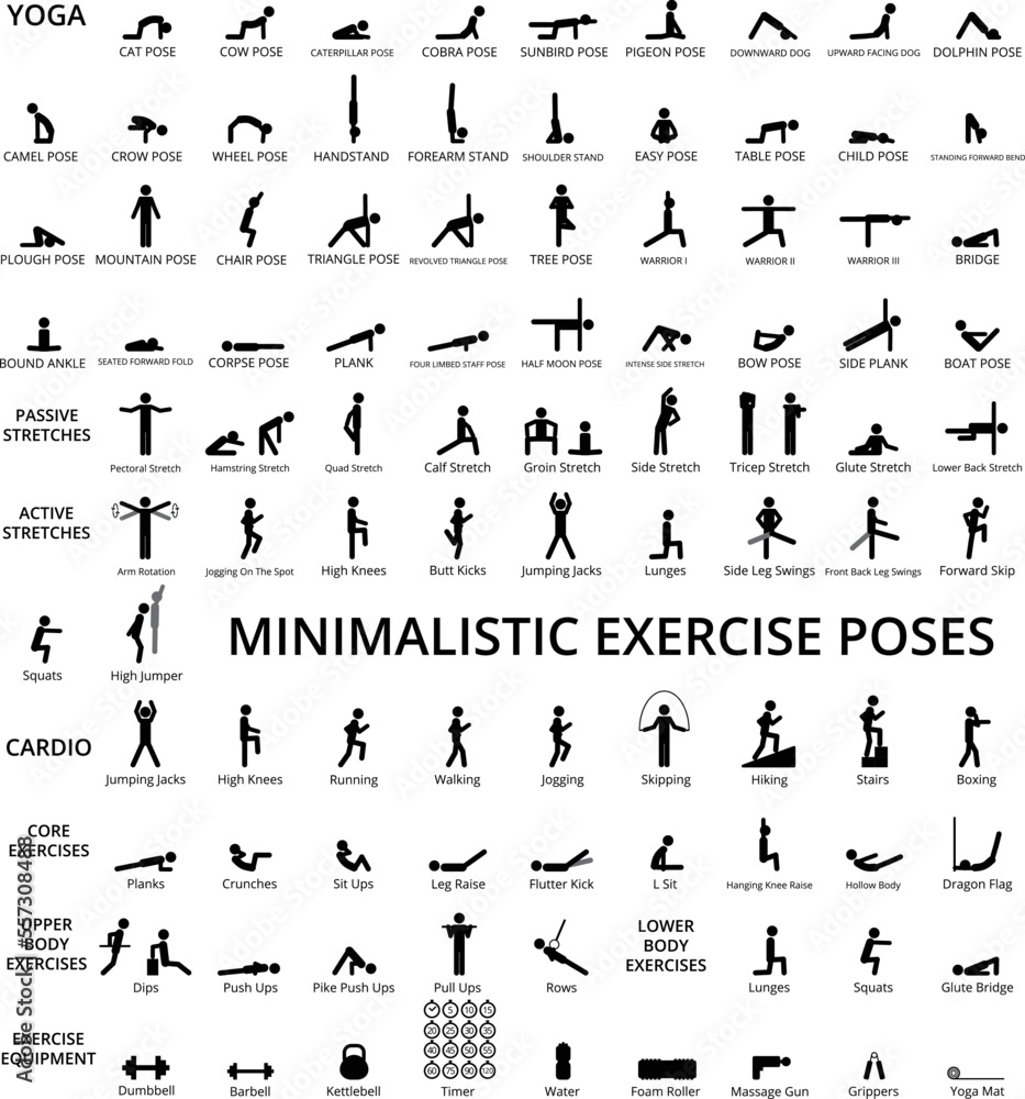 Poster Minimalistic Exercise, Stretching, Cardio And Calisthenics Poses ...