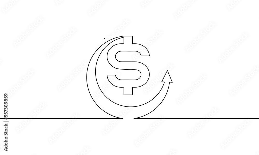 Continuous line drawing of arrow growing. Money growth business icon ...