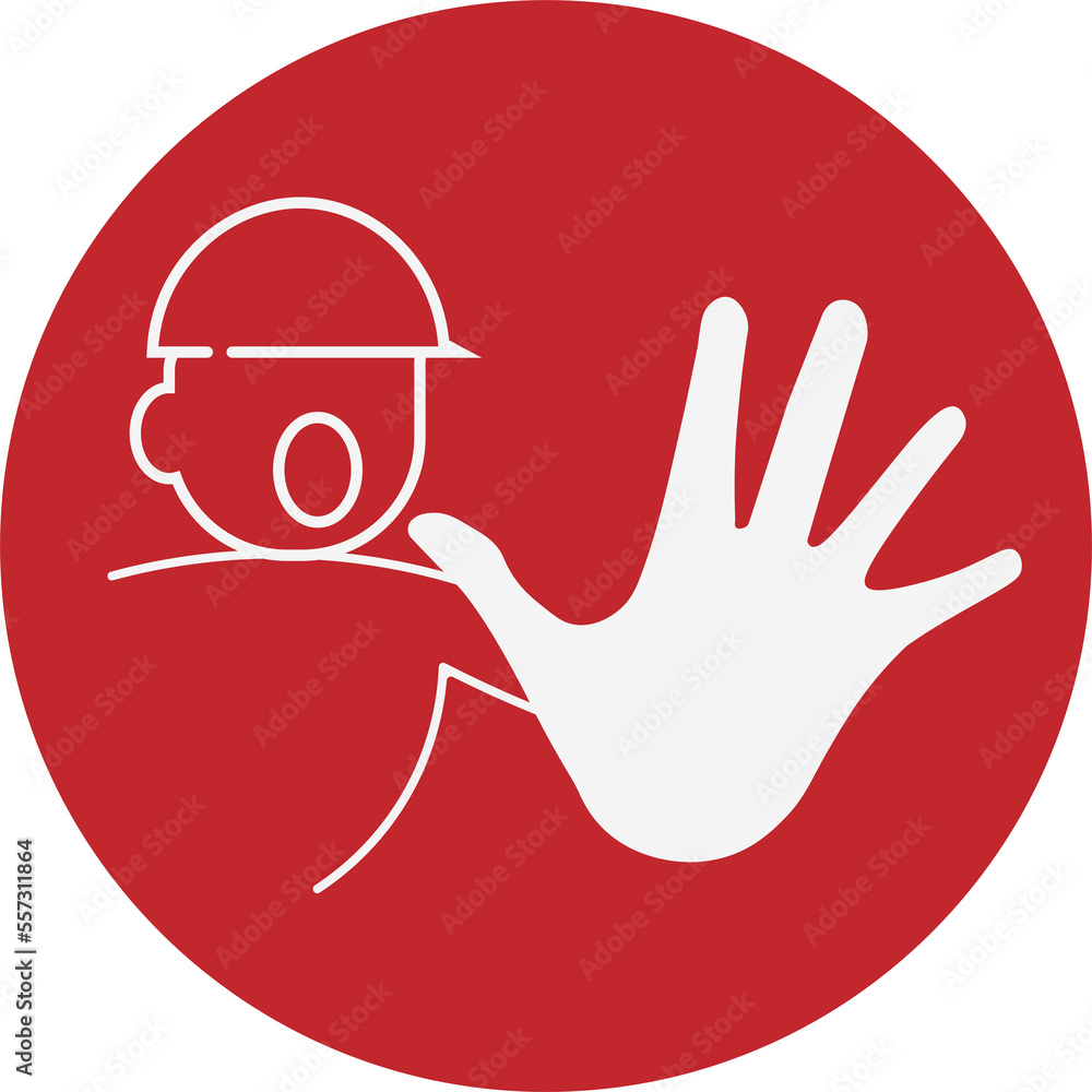 white outline vector illustration of red round man gesture denied or ...