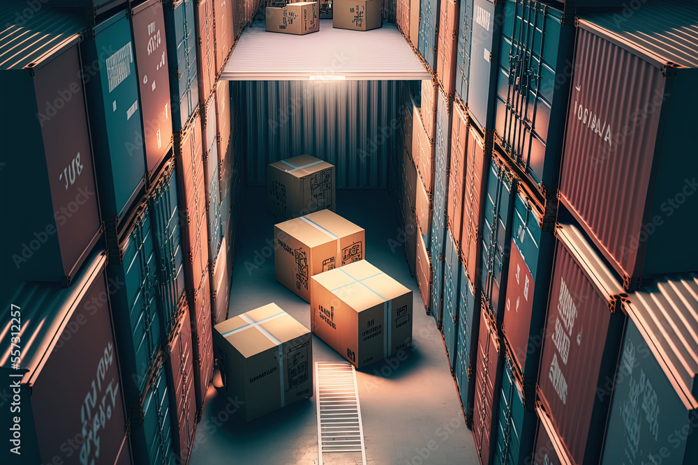 packing boxes in a shipping container with distribution facility supply ...