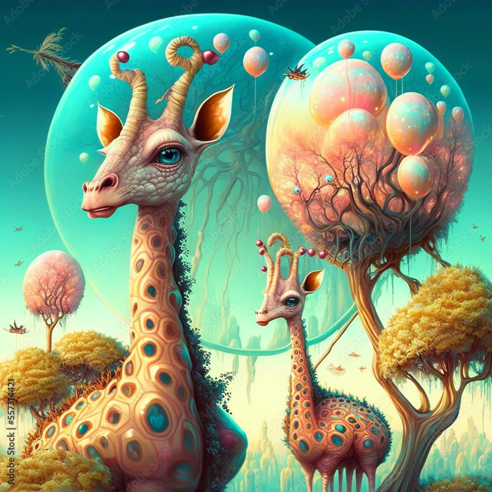 Beautiful Bizarre Alien Giraffes in a Psychedelic World, Machine ...