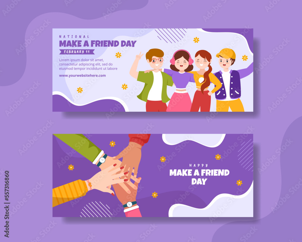National Make a Friend Day Banner Flat Cartoon Hand Drawn Templates ...