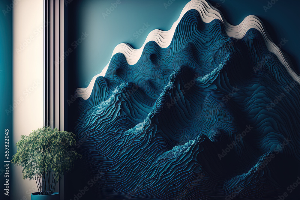 Blue wave backdrop with a modern aesthetic. Generative AI Stock ...