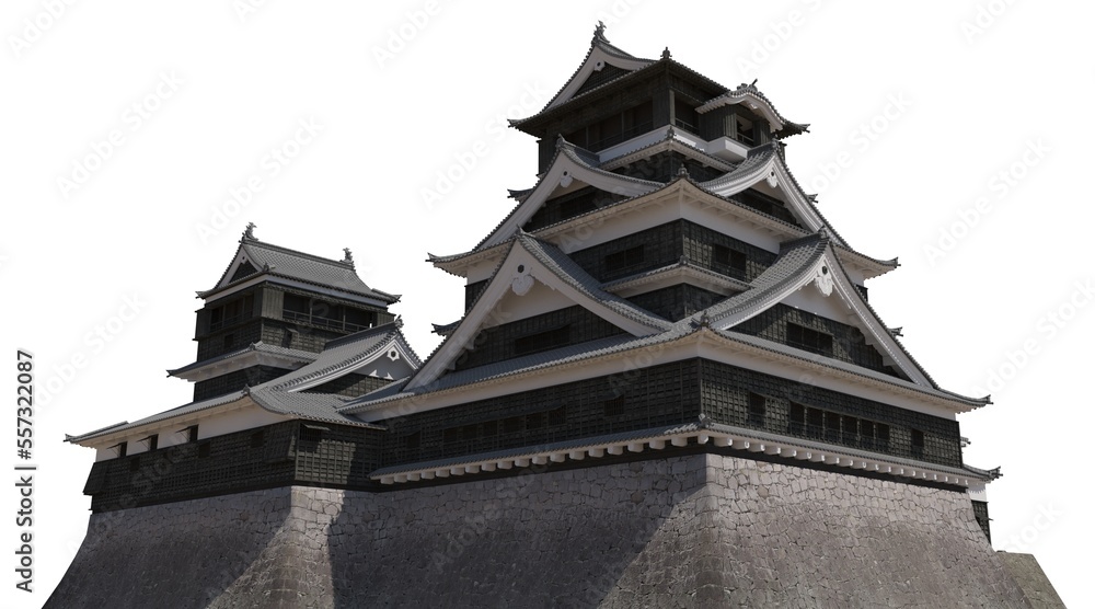 Japanese castle 3d illustration isolated on white background. Stock ...