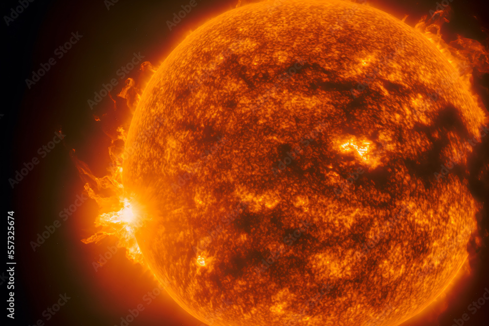 Highly Realistic 3d illustration of Sun surface with solar flares ...