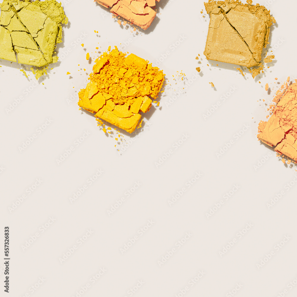 Beauty product eyeshadows for makeup as minimal style flat lay, beige ...