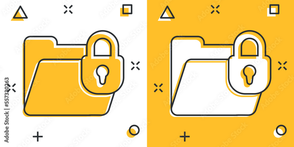 Files folder permission icon in comic style. Document access cartoon ...