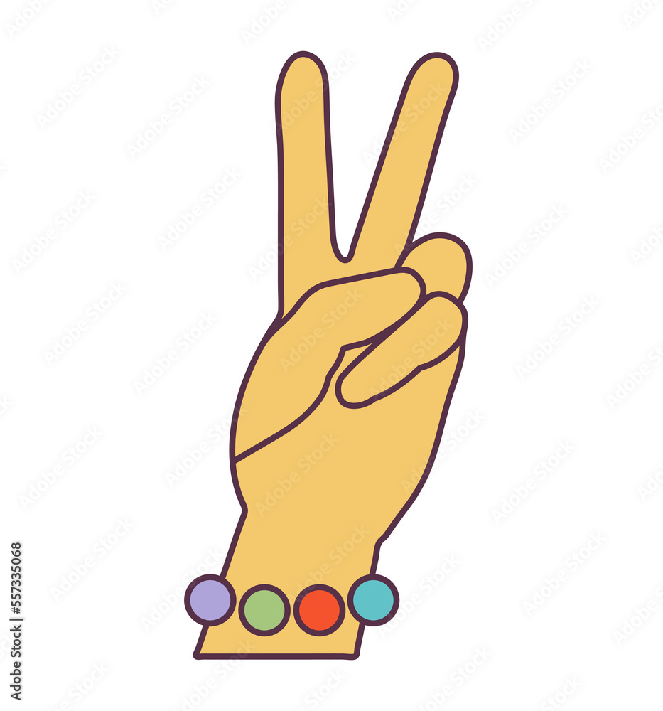 Retro 70s Groovy Hippie sticker hand peace symbol. Psychedelic cartoon ...