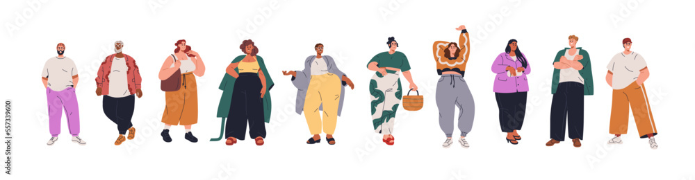 Happy people with plus-size curvy figures. Body-positive fat men, plump ...