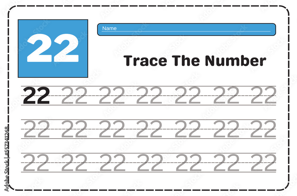 Number 22 tracing practice worksheet with Worksheet for learning ...