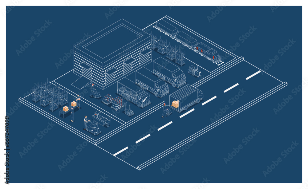 3D isometric Warehouse Logistic concept with Workers loading products ...