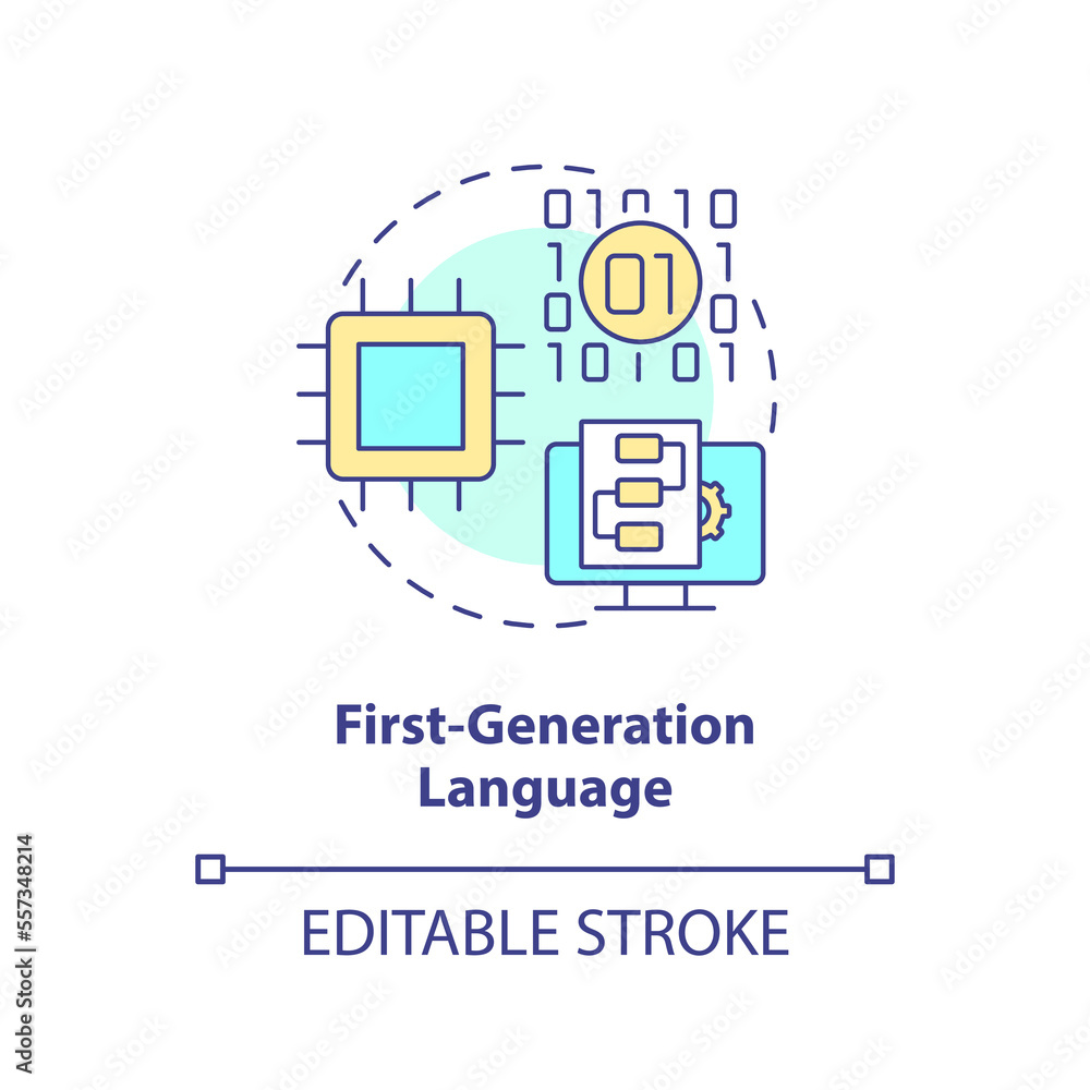 Vetor de First-generation programming language concept icon. Straight ...