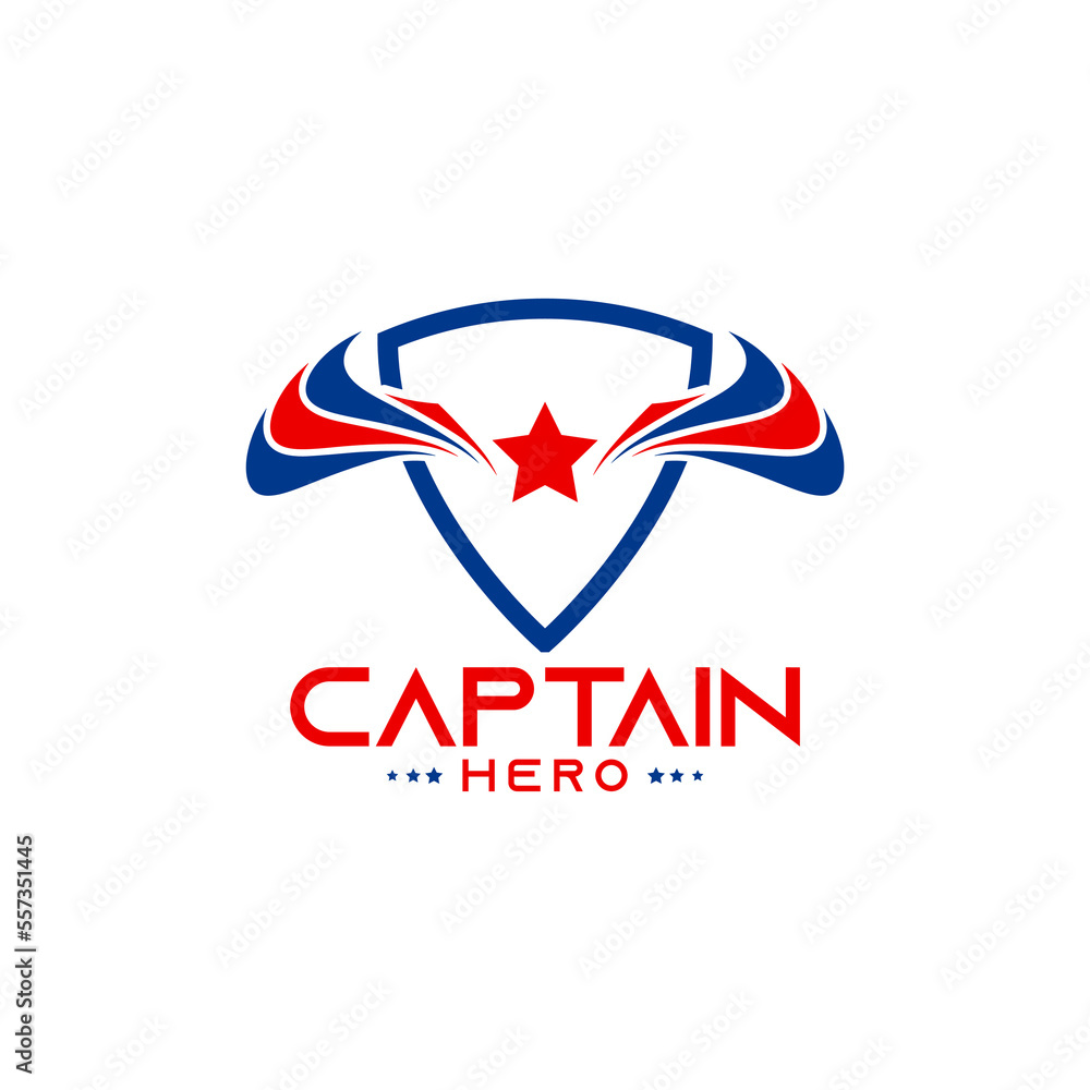 captain hero logo with wings,shield,and star symbol Stock Vector ...