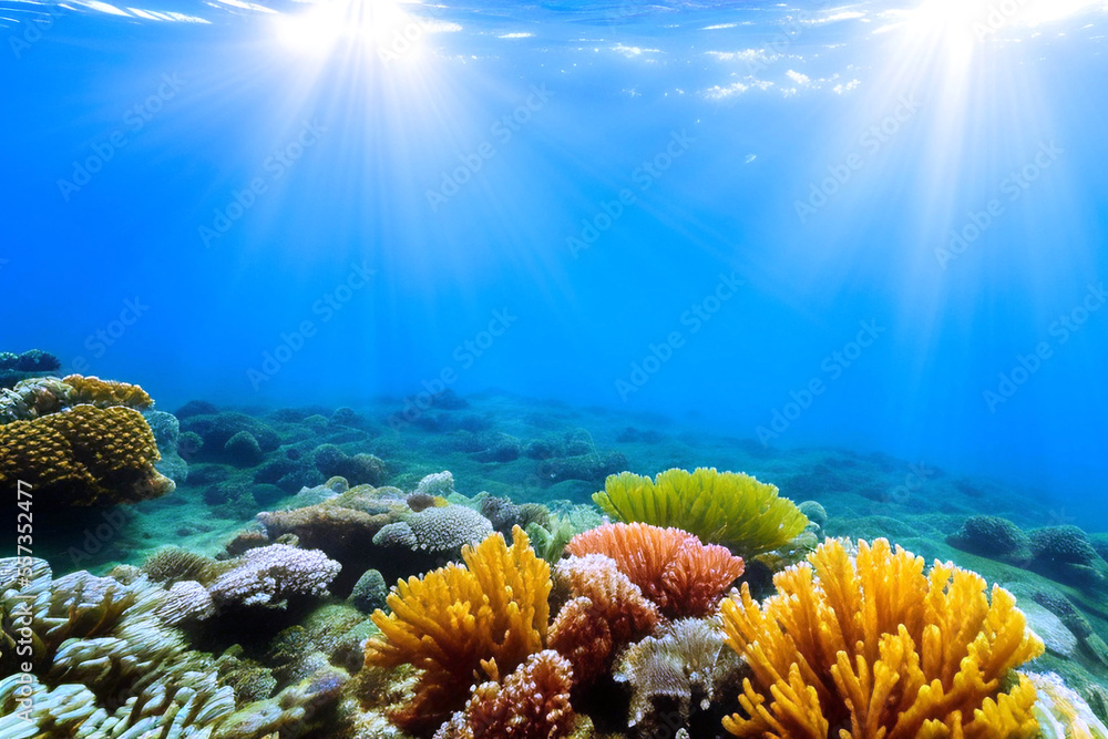 Underwater scene. Ocean coral reef underwater. Sea world under water ...