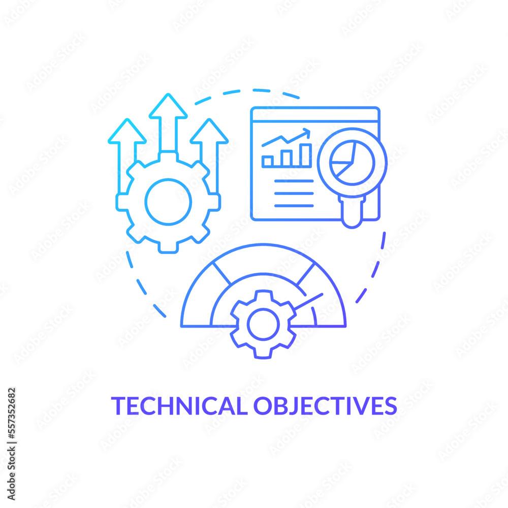 Technical objectives blue gradient concept icon. Setup equipment ...
