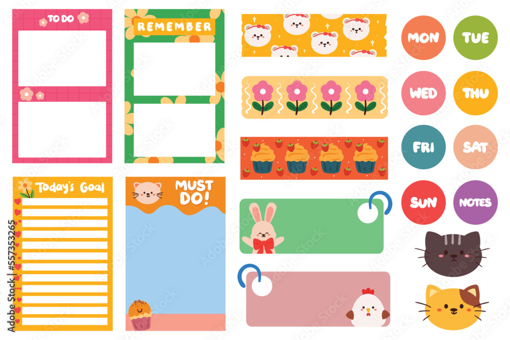 planner sticker and note paper set for journal, diary and scrapbook ...