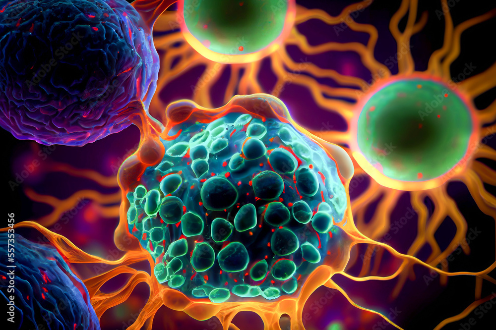 Human cells, ai illustration. Human body under microscope. Beautiful ...