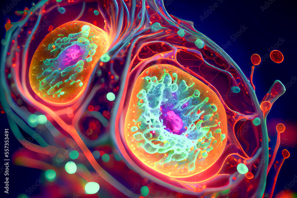 Human cells, ai illustration. Human body under microscope. Beautiful ...