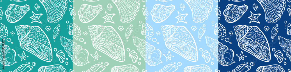 Polynesian shell irregular seamless pattern collection. Zenart conch ...