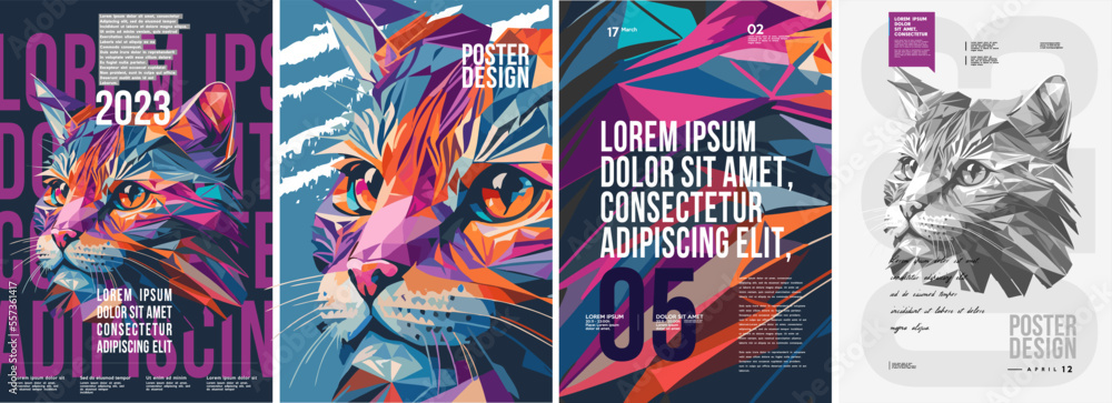 Cats. Modern cat design. Typography design. Set of flat vector ...