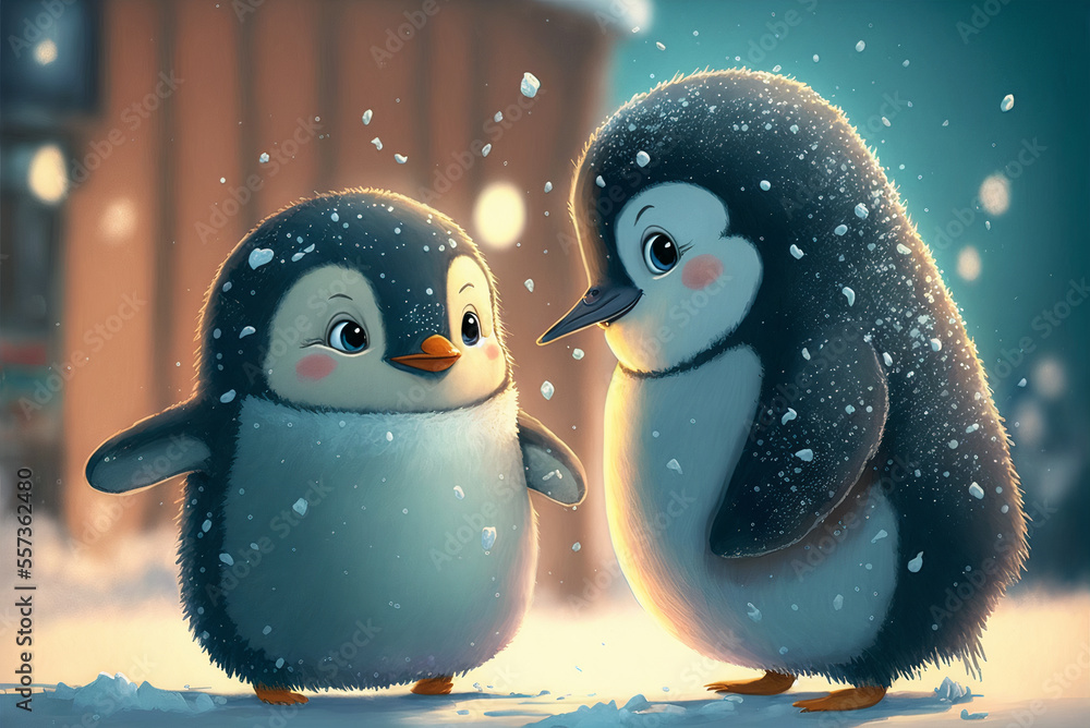 Cute cartoon style penguins AI generative Stock Illustration | Adobe Stock