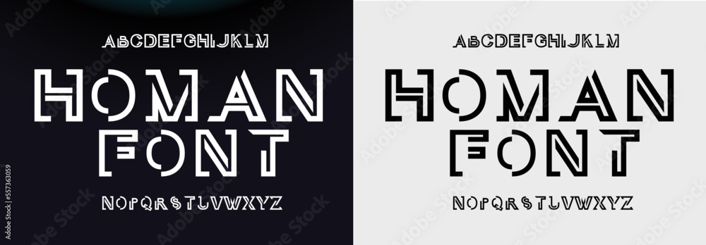 Two lines modern tech font. Typography line fonts for tech, digital and ...