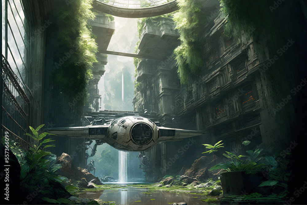 Futuristic Space Complex in a Swamp, Concept Art, Digital Illustration ...