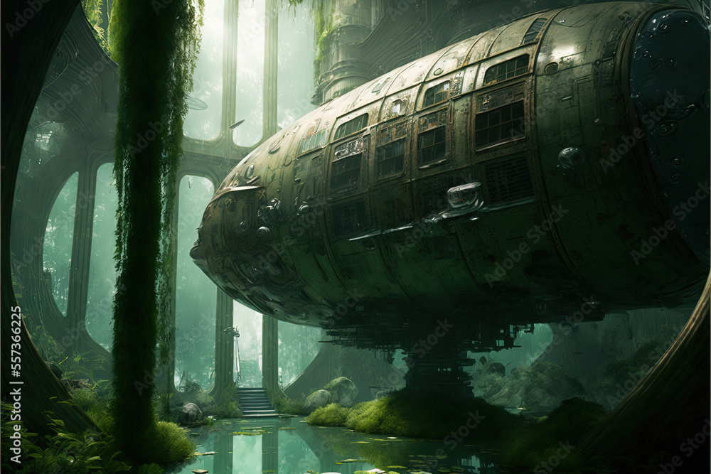 Futuristic Space Complex in a Swamp, Concept Art, Digital Illustration ...