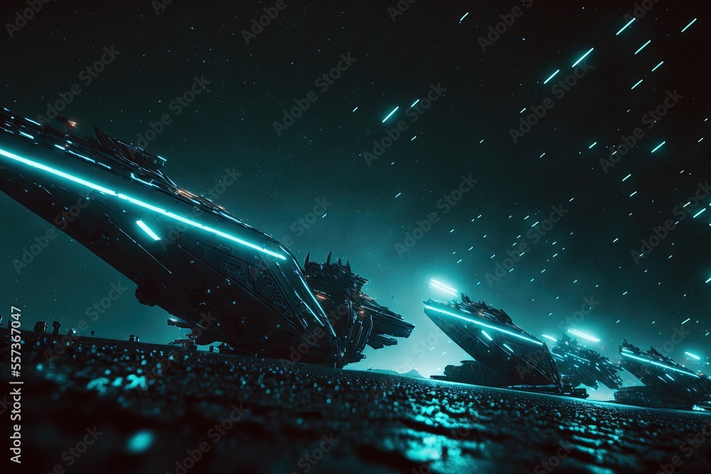 spaceship battle. in a futuristic scene. Sci-fi. Movie scenery. Movie ...
