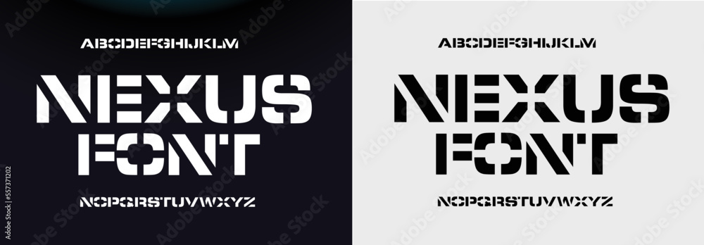 NEXUS, Sports minimal tech font letter set. Luxury vector typeface for company. Modern gaming ...
