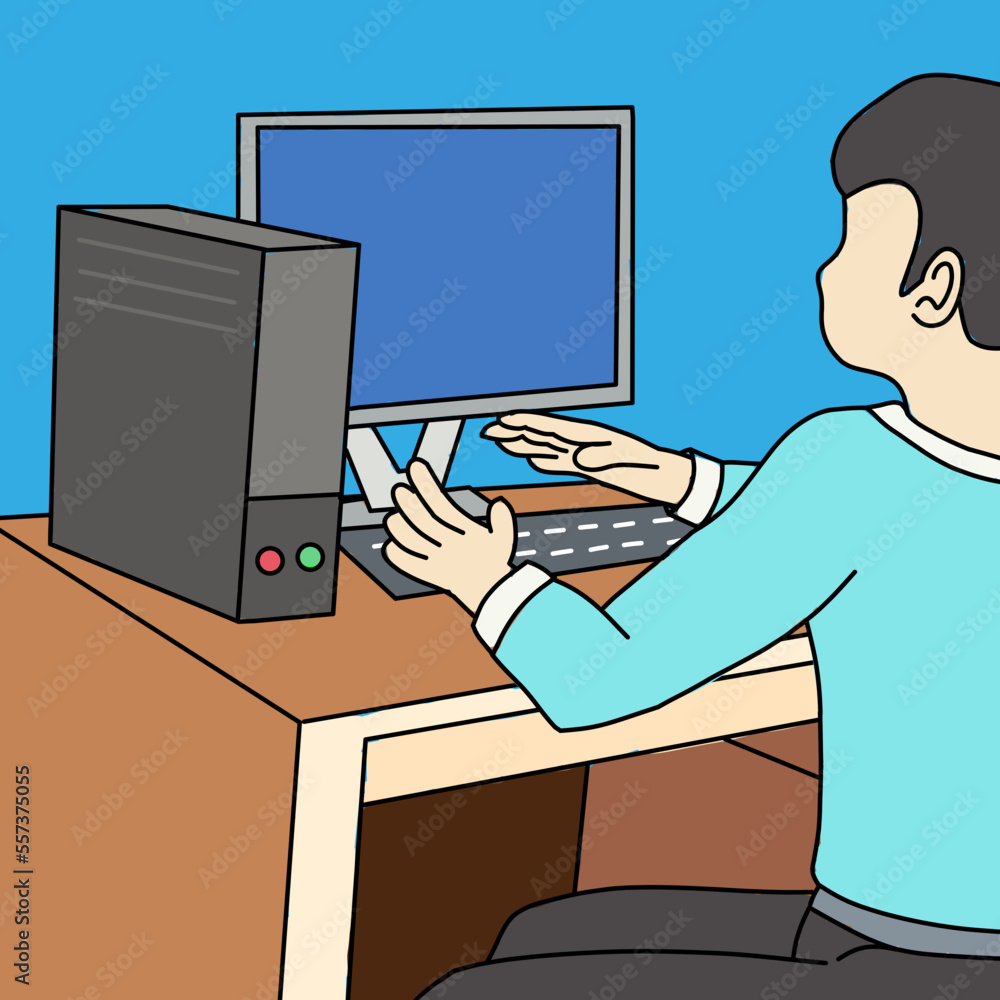 person with computer Stock Vector | Adobe Stock