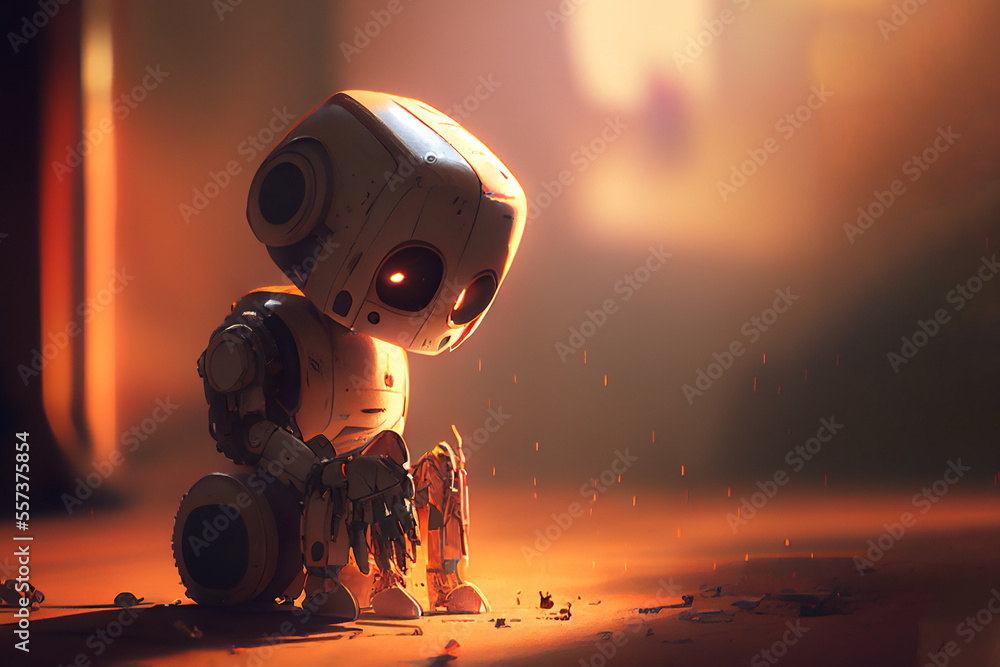 Young humanoid sad lonely robot suffering from depression which can ...