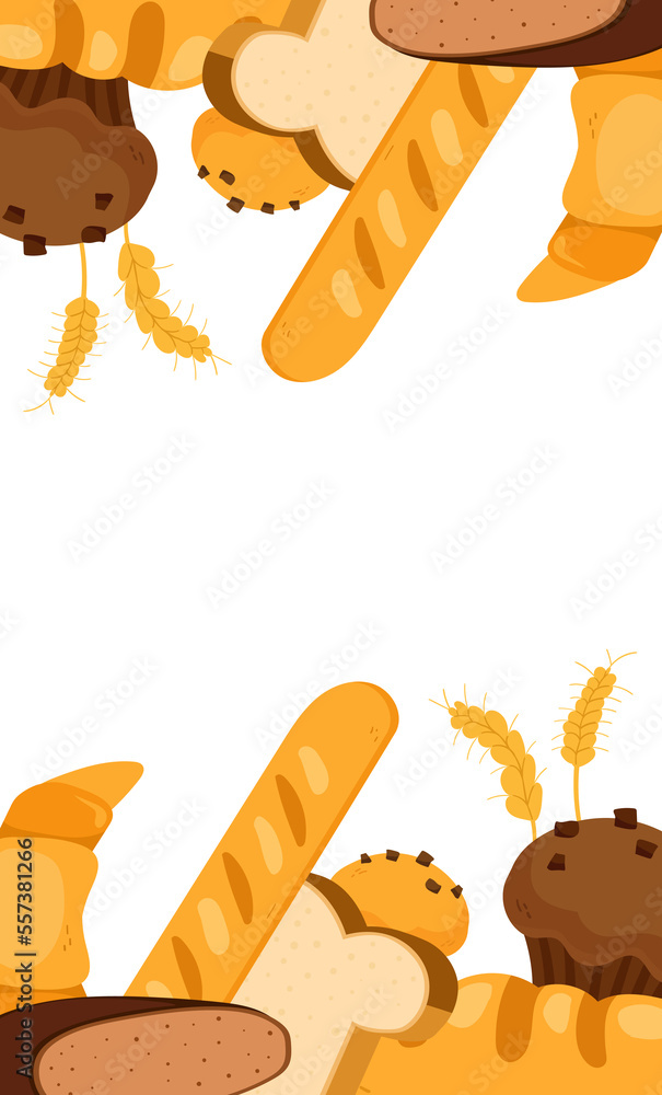 Poster frame template with bread products. Rye, whole grain bread and ...