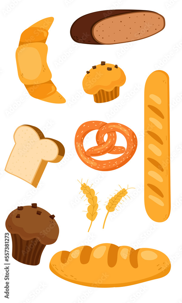 Poster frame template with bread products. Rye, whole grain bread and ...