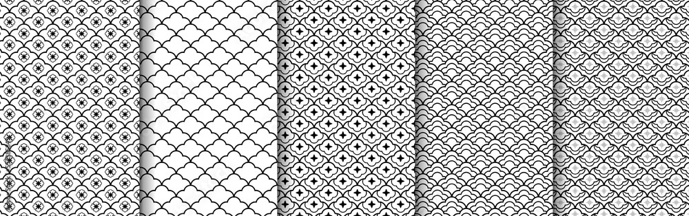 Traditional chinese seamless pattern set. Black white asian luxury ...
