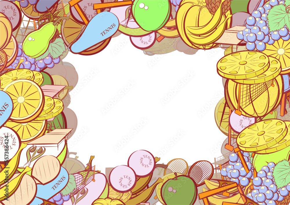 Background pattern abstract design texture. Tennis and Fruits. Border ...