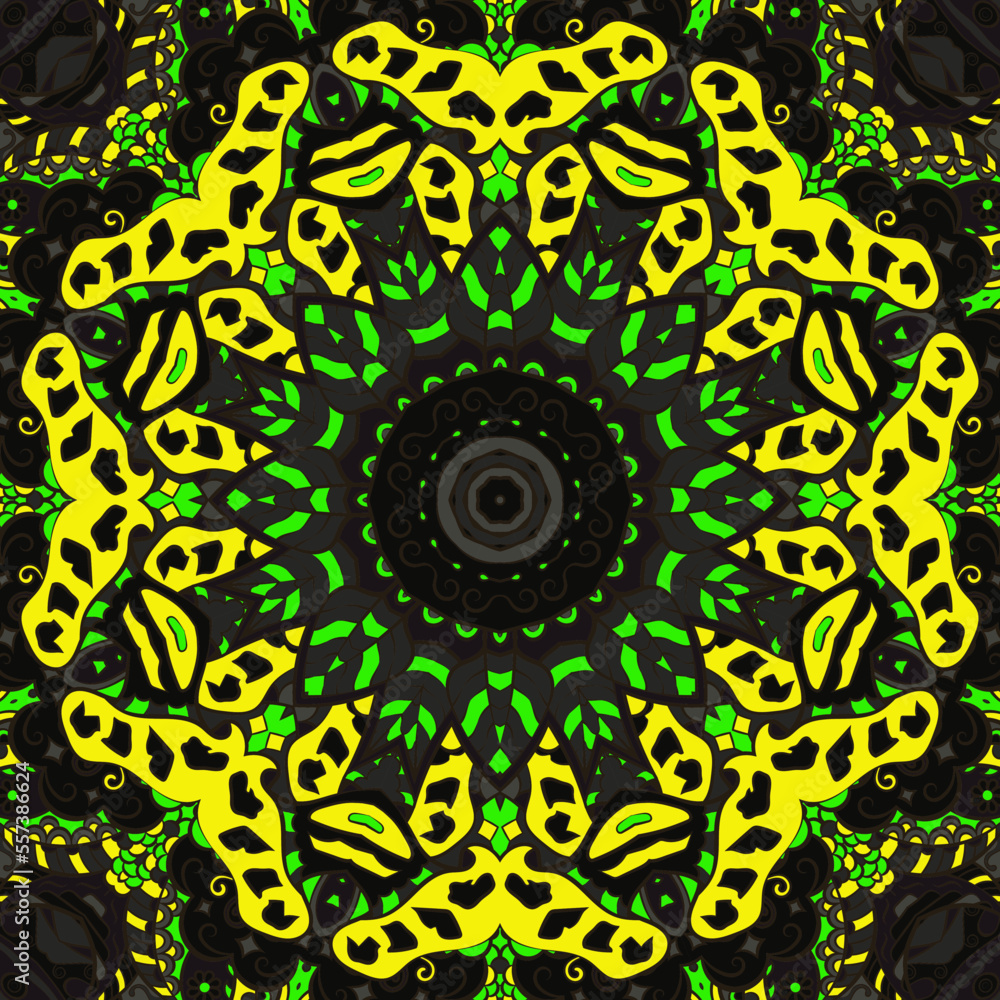 Seamless tile texture. Tracery mehndi design image. Dark toxic colors ...