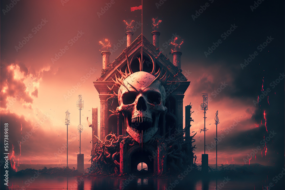 Bone Temple with blood in a dark environment (sunset) illustration ...